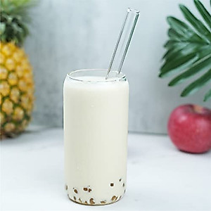 [10 Pcs] Reusable Glass Boba Smoothie Straws - 9" x 14 mm Eco Friendly Clear Drinking Straws with 2 Cleaning Brushes for Bubble Tea,Milkshakes,Juice