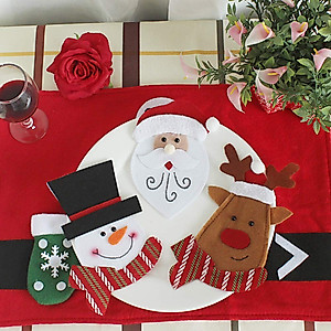 LERTREE 6PCS Christmas Snowman Tableware Holder Silverware Holder Pockets Set Knife Spoon Fork Bags
