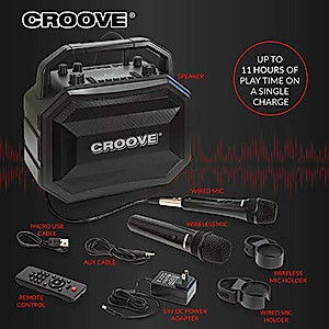 Portable Karaoke Machine Party Box with Bluetooth/AUX/USB/SD Card Connectivity, 2 Wireless & Wired Microphones, and Advanced Audio Controls