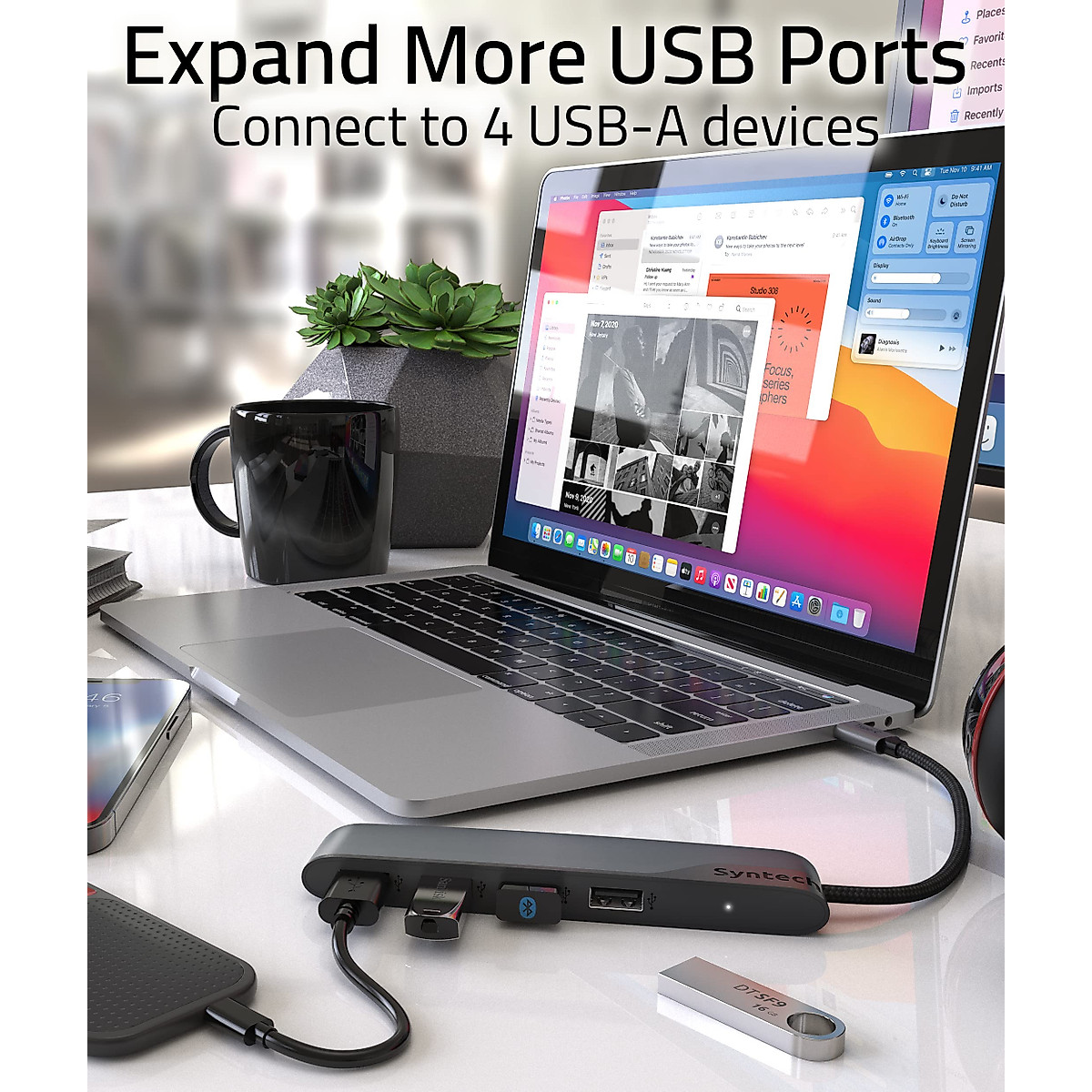 USB C to USB Hub 4 Ports, Syntech Type C to USB 3.0 Hub with a USB C to USB Adapter (USB 2.0), Thunderbolt 3 to USB Hub, iPad Pro, iMac
