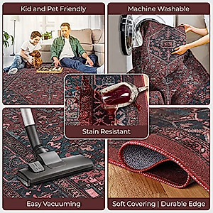 BNM Southwestern Medallion Border Area Rug with Cotton Backing, Washable, Perfect for Bedroom, Kitchen, Playrooms, Dining Room, and Entryway, Pet and Kid Friendly, Floor Covering, 5' x 7', Red