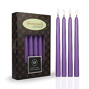 Organic CocoSoy Candles, Pack of 12 Purple Tapered Candles 10 inch Tall Coconut Soy Wax Tapers, Long Stem Dripless Smokeless Dinner Taper Candles for Home Decoration, Wedding, Parties, Ceremonies