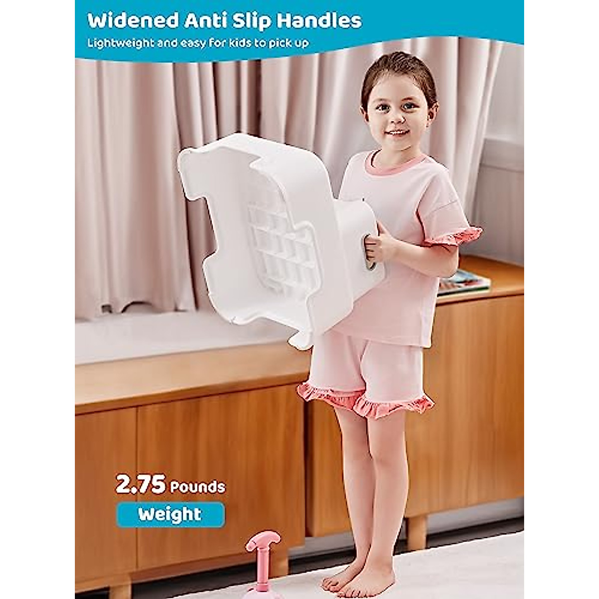 HEETA 2 Step Stool for Kids and Toddler, Anti-Slip Sturdy Step Stool for Potty Training or Kitchen Helper Stool, 2 in 1 Step Dual Height to Reach Kitchen Counter Bed or Sink, Grey & White