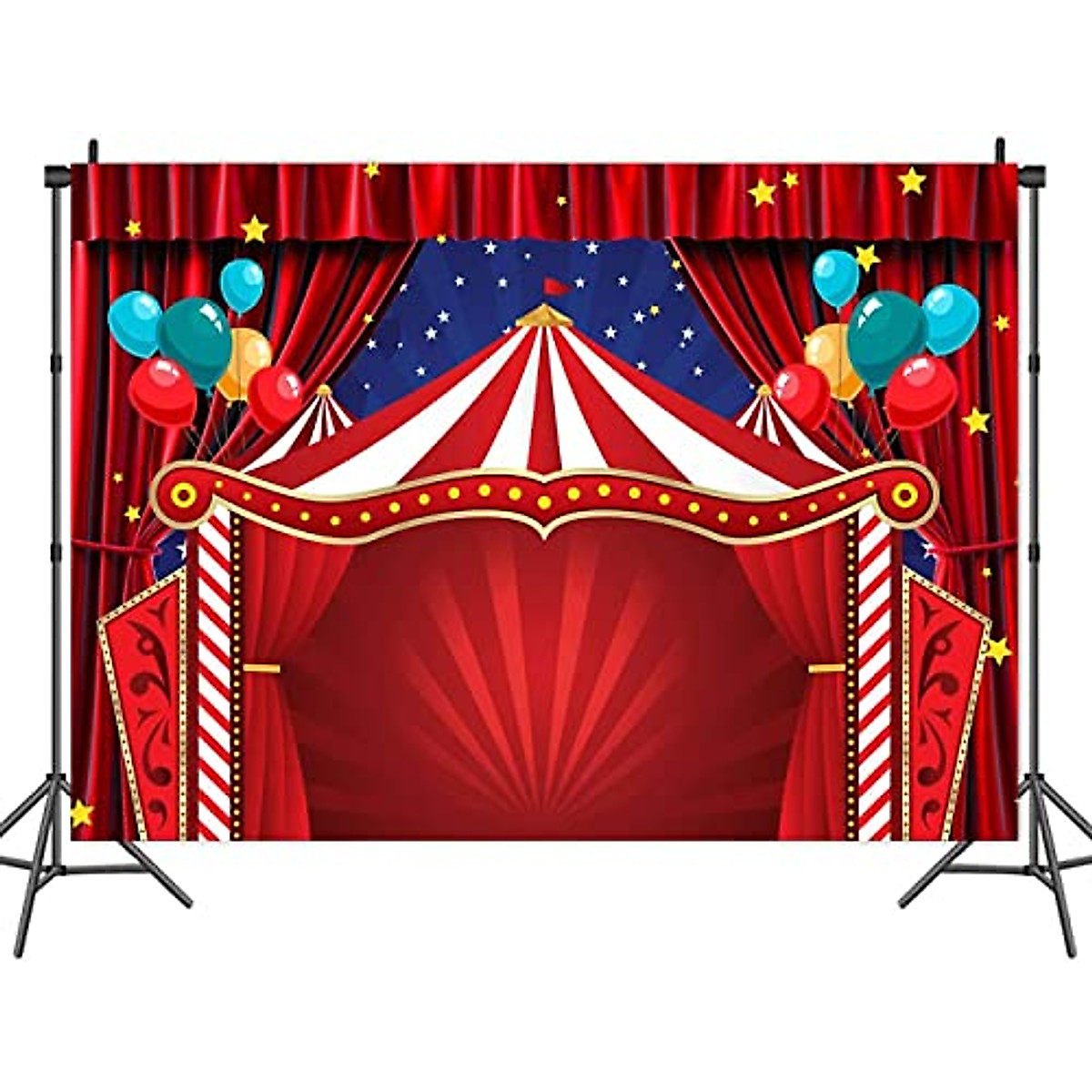 Red Curtain Stars Photography Backdrop Newborn Baby Shower Supplies Vinyl 7x5ft Big Top Circus Carnival Themed Birthday Party Photo Background Children Photo Booths Banner Decorations Cake Table