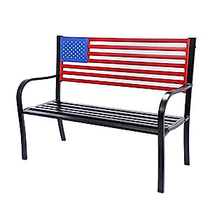BACKYARD EXPRESSIONS PATIO · HOME · GARDEN Backyard Expressions 906727-NW Outdoor Patio Metal Welcome Bench-American Flag-55 Inch-Red/White/Blue