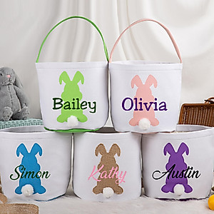 Personalized Easter Basket, Easter Bunny Basket for Kids, Easter Egg Hunt Tote Bag for Toys Candy Gift Party Decorations