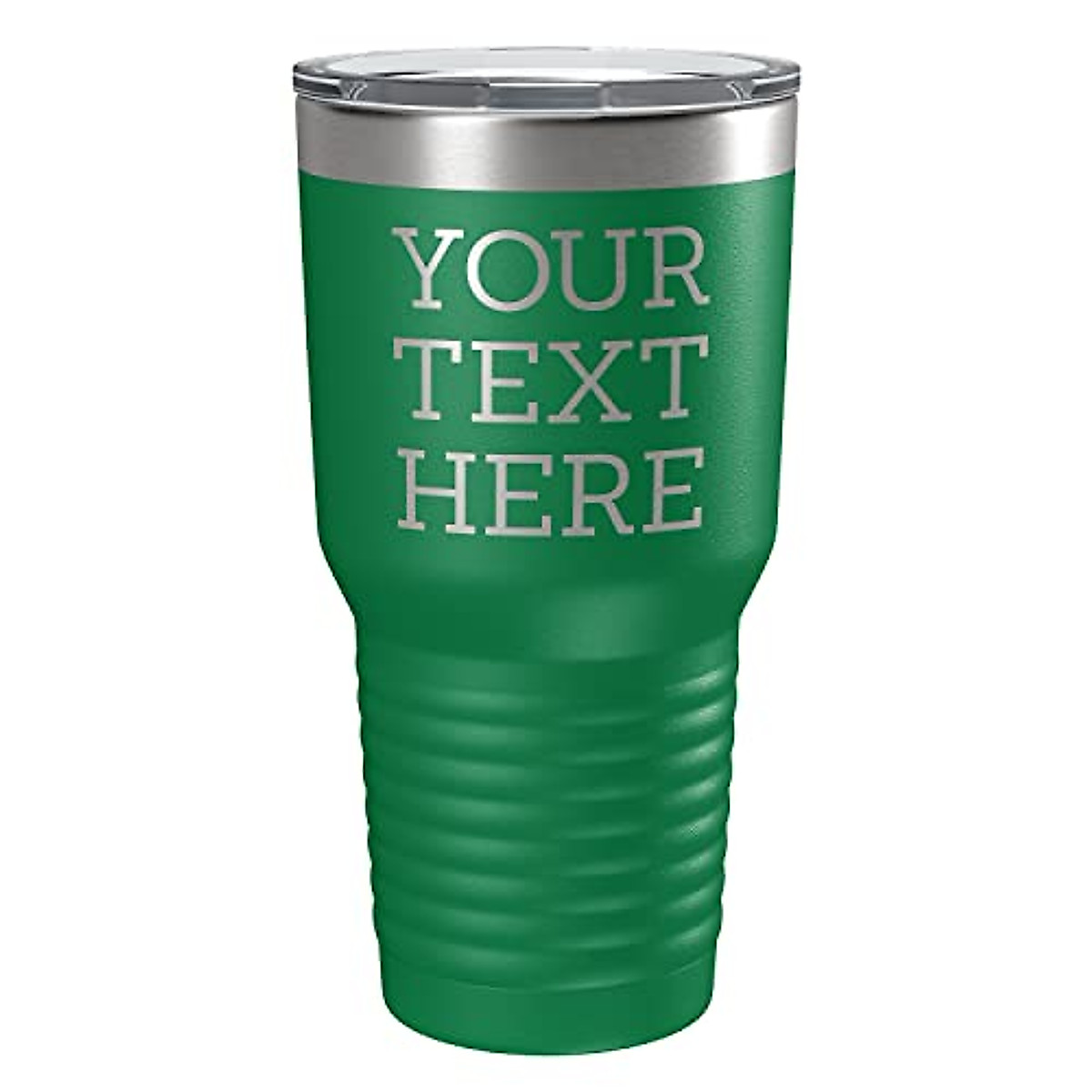 Personalized 30oz (17 Colors) Powder Coated Insulated Stainless Steel Tumbler with Lid, Custom Etched, Customized Text Message Name, Engraved Gift Idea Women Men Him Her, Your Text Here (Green)
