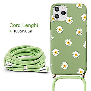Eouine Crossbody Case for Samsung Galaxy A11 [6.4"] - Neck Cord Lanyard Strap with Samsung A11 Case - Anti-Scratch Green Silicone Pattern TPU Adjustable Necklace Strap - Daisy
