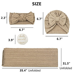 PEIPEIWU Baby Blankets, Security Blanket for Babies - Swaddle Adjustable Wearable Blanket, Newborn Accessories Set with Wooden Birth Announcement Card, Baby Blankets for Girls&Boys(Light Brown)