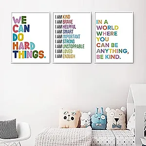 Pennclys Colorful Inspirational Quotes Wall Art Nursery Canvas Wall Decor Inspirational Art Prints Motivational Posters for Classroom Girls Kids Playroom Decor 12x16 Inch Unframed