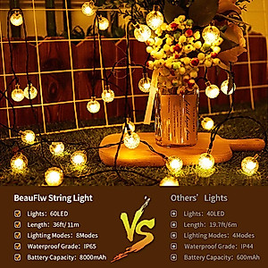 Solar String Lights Outdoor YEEMATOP 60 LED 36 Feet Solar Fairy Lights with 8 Lighting Modes,Indoor String Lights Waterproof Crystal Globe Lights for Garden,Party,Wedding,Christmas Decor (Warm White)