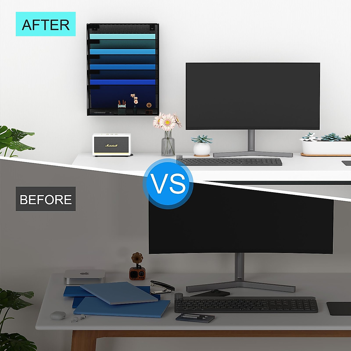 GDinDinFan Wall File Organizer Holder Mesh Hanging Paper Document Holder,Vertical 5 Pocket Tier for Office Home, Black