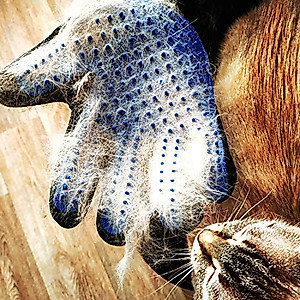 Alfland Two Hi-tech Pet Grooming Gloves - Lightweight, Durable, Eco-Friendly, Gentle Deshedding Brush Gloves for Shedding, Massaging and Hair Removal. Perfect for Long & Short Fur (Left & Right Hand)