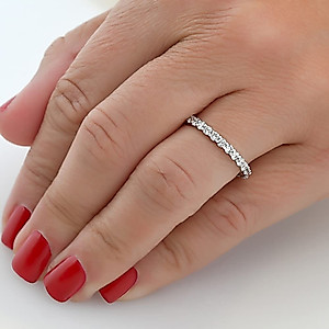 Pompeii3 14k White Gold 1Ct T.W. Diamond Ring Round-Cut Eternity Wedding Women's Stackable Anniversary Band