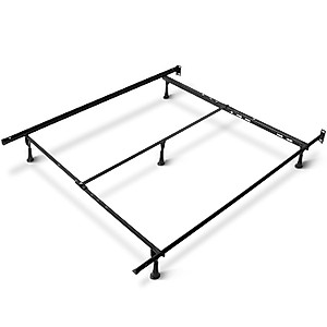 Clara Clark Adjustable Bed Rails - Metal Adjustable Bed Frame with Bed Center Support Leg - 5.25” H Low Bed Frame - Expands from Twin Size Bed Frame to Full Bed Frame, Metal Queen Bed Frame, Black