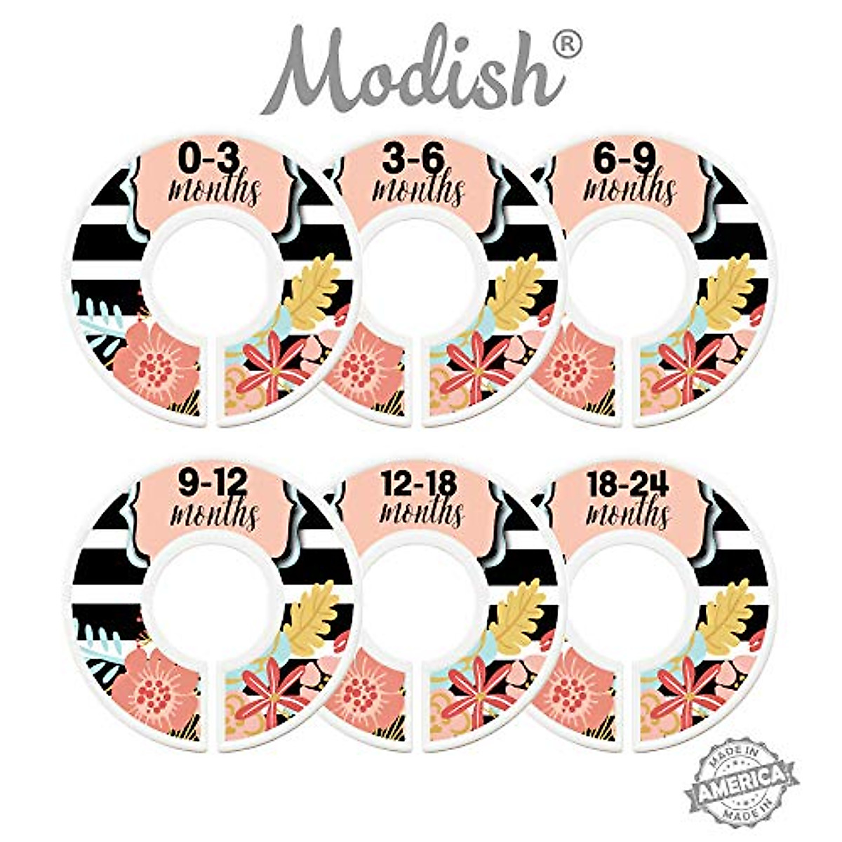 Modish Labels Baby Clothes Size Dividers, Baby Closet Organizers, Size Dividers, Baby Closet Organizers, Closet Dividers, Clothes Organizer, Nursery, Girl, Boho, Black Stripes, Flowers (Baby)