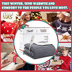 HomeMate Heated Blanket Electric Throw - 50"x60" Heating Blanket Throw 4 Hours Auto-Off 5 Heat Levels Heat Blanket Over-Heat Protection Soft Flannel Sherpa Heater Blanket Electric ETL Certification