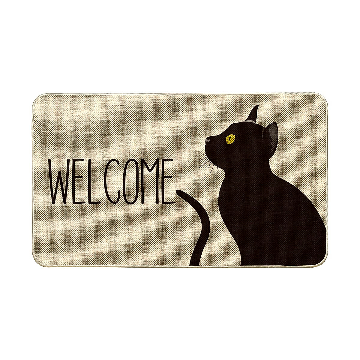 Artoid Mode Black Cat Welcome Decorative Doormat, Pet Halloween Floor Mat Switch Mat for Indoor Outdoor 17 x 29 Inch