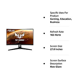 ASUS TUF Gaming VG27VH1BR 27” Curved Monitor, 1080P Full HD, 165Hz (Supports 144Hz), Extreme Low Motion Blur, Adaptive-sync, FreeSync Premium, 1ms, Eye Care, HDMI D-Sub