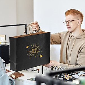 Moretoes 90pcs Black Gift Bags, 16x6x12 Inch Paper Gift Bags Black Kraft Paper Bags with Handles, Shopping Bags in Bulk for Boutiques, Grocery, Mechandise, Party, Gifts & Merchandise