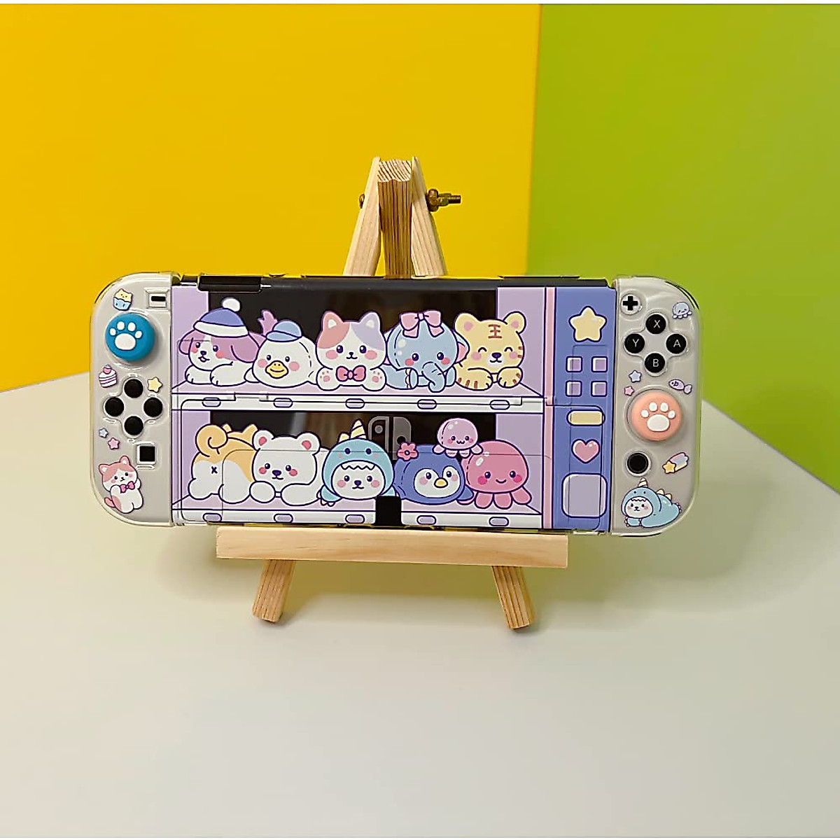 ENFILY Cute Case Compatible with Nintendo Switch OLED 2021, Dockable Case Cover, Ergonomic Soft TPU Grip Case for Joycon, Sparkle Skin Set with Screen Protector and Thumb Caps