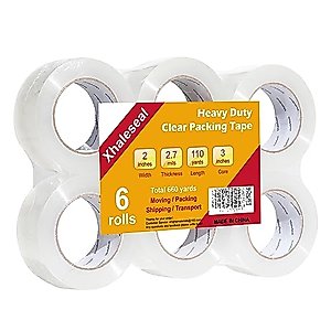 Xhaleseal Clear Packaging Tape 6 Rolls 2.7mils 2inch 110Yards Total 660yards 1980feet Refill Heavy Duty Packing Tape for Moving Shipping Packaging Boxes
