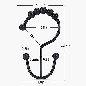 Shower Curtain Hooks, Goowin Shower Curtain Rings, Rust Proof Metal Black Shower Curtain Hooks, Free Sliding Shower Curtain Hooks, Double Shower Curtain Rings for Curtain & Liners, Black