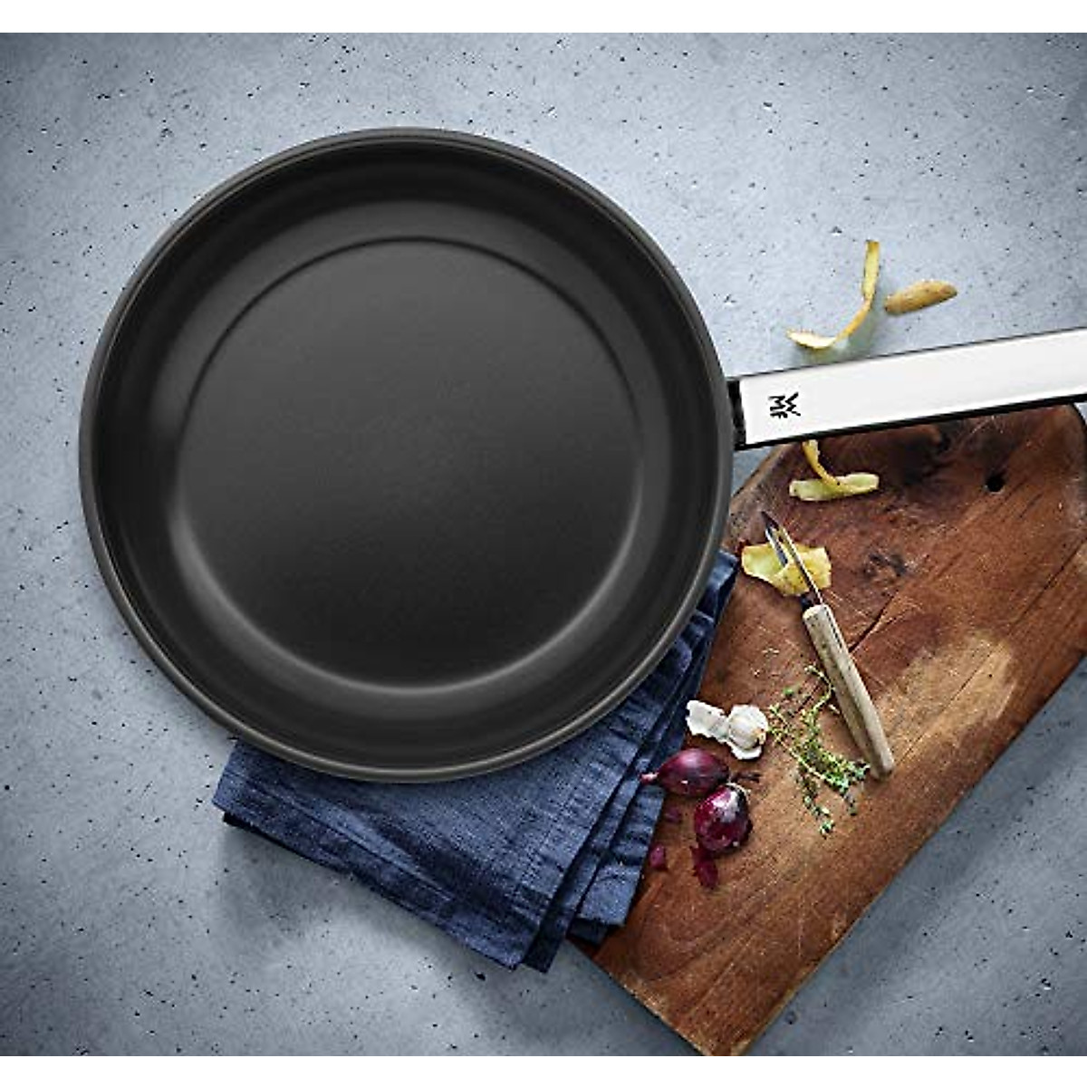 WMF Frying Pan Coated with Devil Pouring Rim Stainless Steel Handle, Silver, 28 cm