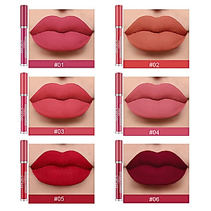 evpct 6Pcs Matte Liquid Lipstick Set Lip Stain Makeup Kit 24 Hour Long Lasting Waterproof Dark Red Stay on Lipsticks Set for Women Matt Lippies labiales larga duracion 24 C-01