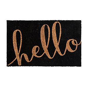Flash Furniture Harbold Indoor/Outdoor Coir Doormat - Black Background with Natural Hello Message - 18" x 30" - Non-Slip Backing