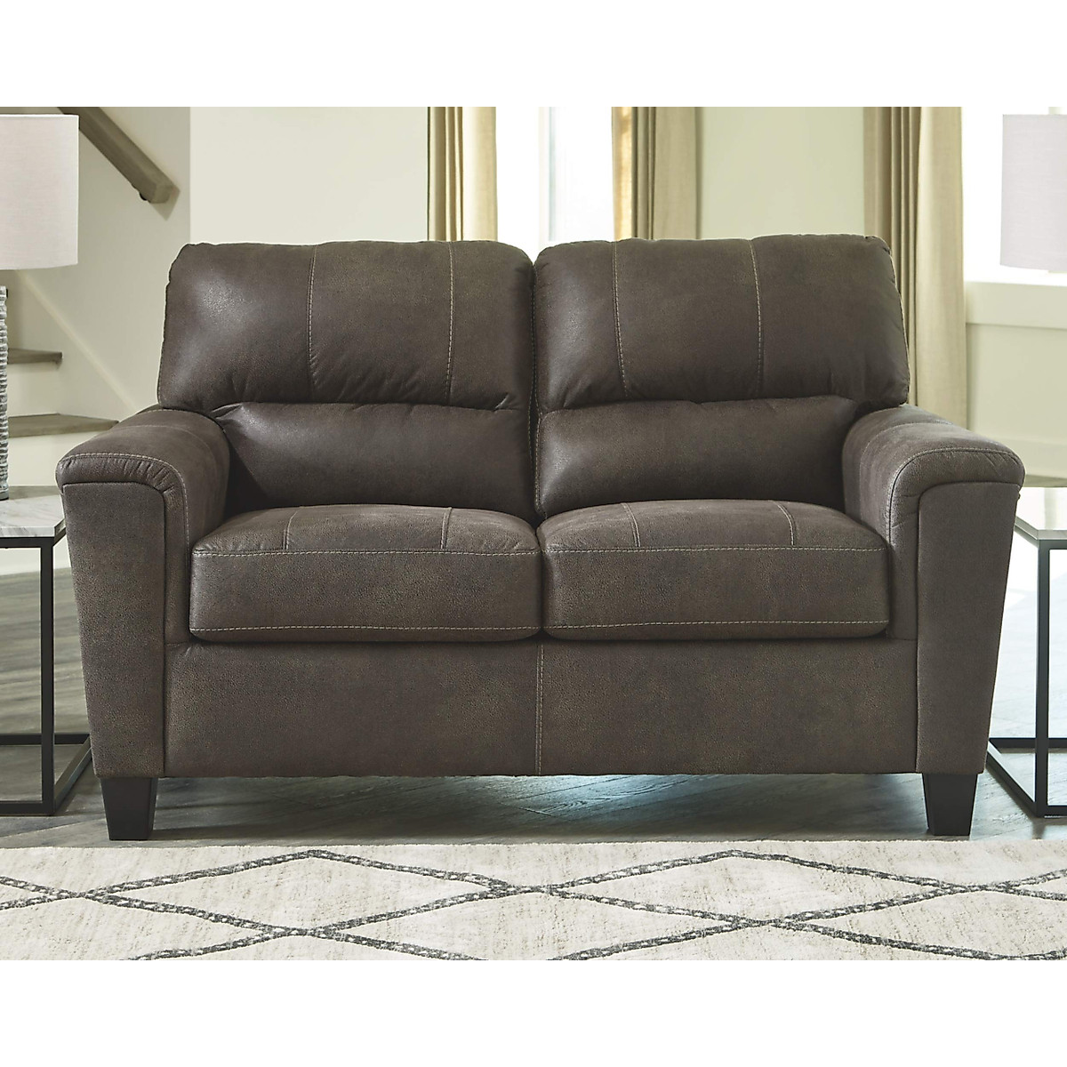 Signature Design by Ashley Navi Faux Leather Modern Loveseat, Gray
