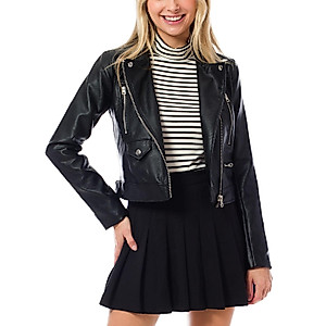 Design by Olivia Women's Long Sleeve Zipper Closure Moto Biker Faux Leather Jacket Black2 L