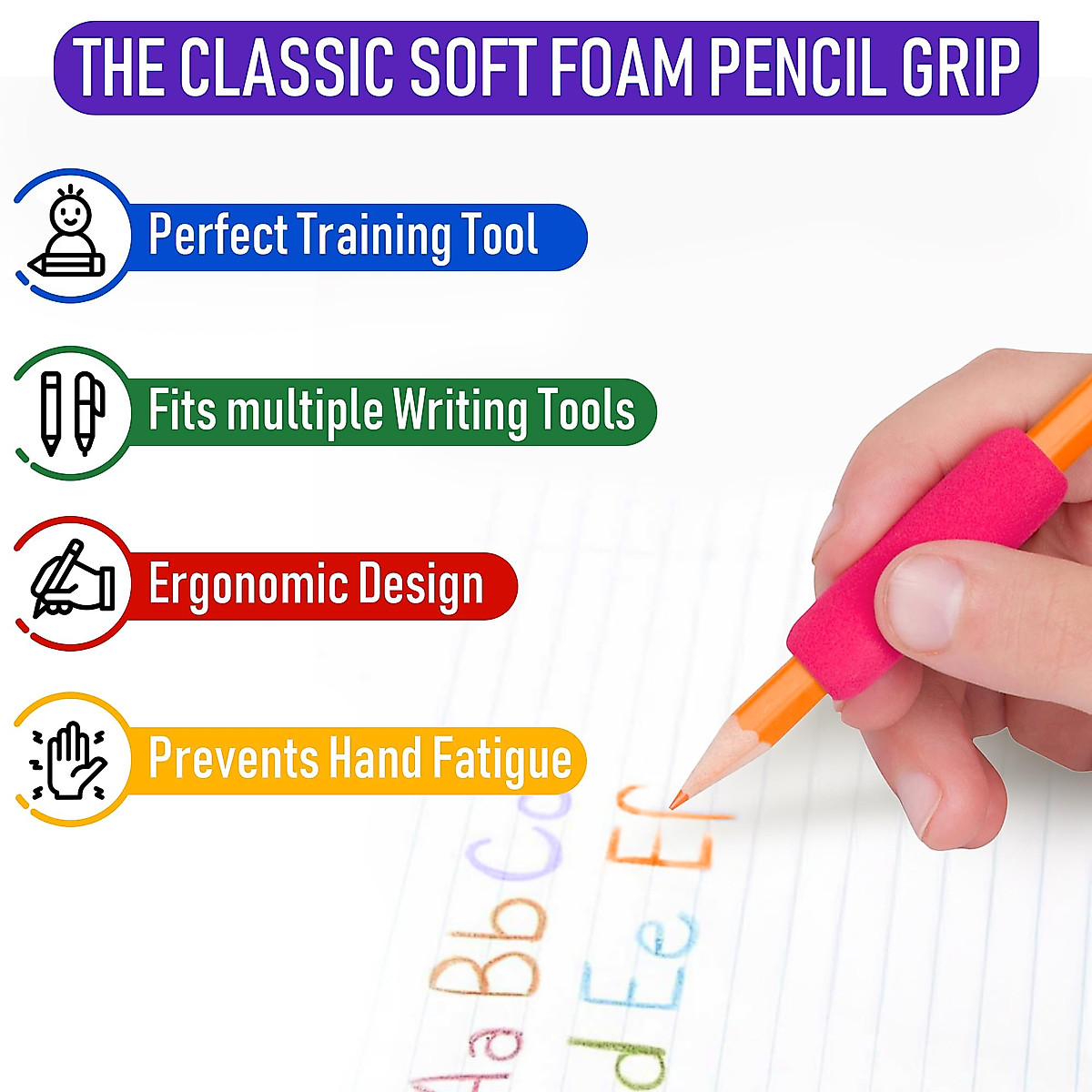 The Pencil Grip The Classics Soft Foam Pencil Grips, Ergonomic Writing Aid For Lefties And Righties, 1.5 Inch Long, Assorted Colors, 12 Count - TPG-16412