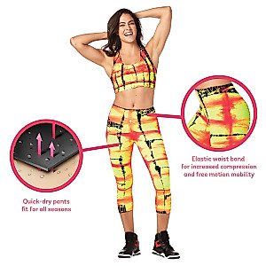 Zumba Fitness Dance Workout Active Compression Print Capri Leggings for Women