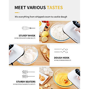 SHARDOR Hand Mixer Electric1.0, 6 Speed & Turbo Handheld Mixer with 5 Stainless Steel Accessories, For Whipping, Mixing Cookies, Brownie, Cakes, Dough Batters, Snap-On Storage Case, White