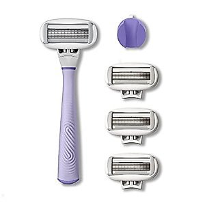 FLAMINGO 5-Blade Razors for Women - 1 Razor Handle + 4 5-Blade Refills + 1 Shower Holder - Lilac