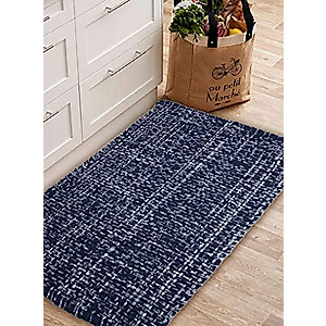 CHARDIN HOME Navy & White Cotton Throw Rug, 21x34 Inches Area Rug for Bathroom Kitchen entryway, Reversible Handwoven Rug Machine Washable.