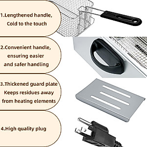 Deep Fryer with Basket, 4.2 Qt Electric Deep Fat Fryer for Home Use, Stainless Steel Countertop Oil Fryer Pot for Chicken, Fries, Fish, Shimp and More, 4 L Capacity with Temperature Control