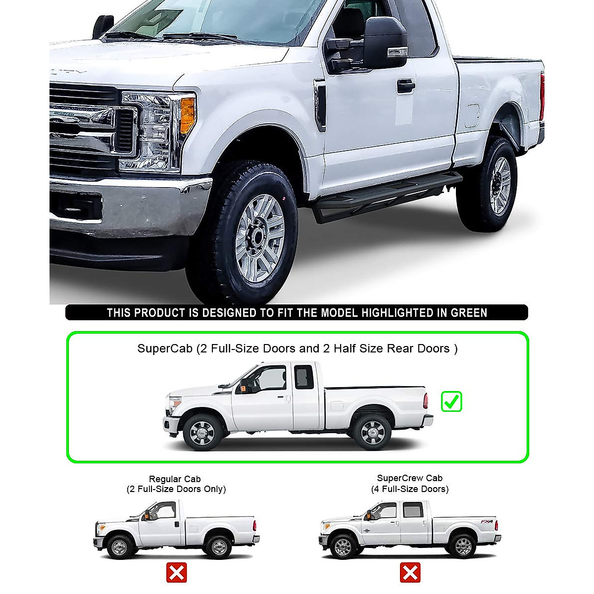 HD Ridez Pocket Drop Steps Armor Compatible with Ford F250 F350 Super Duty 1999-2016 Extended Cab (Side Steps Side Bars)