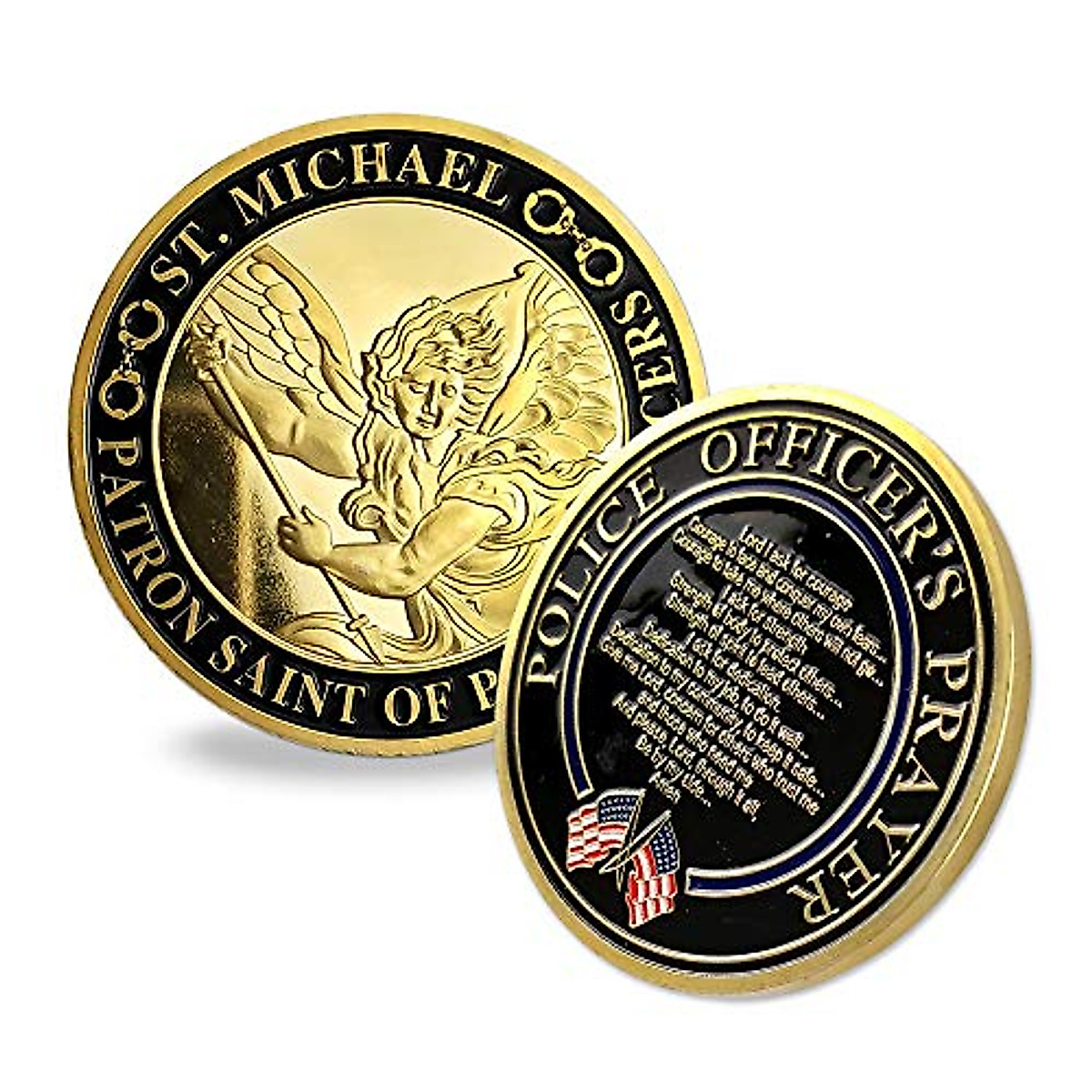 ASmileIndeep Police Officer Prayer Coin St. Michael Patron Saint Law Enforcement Military Challenge Coin