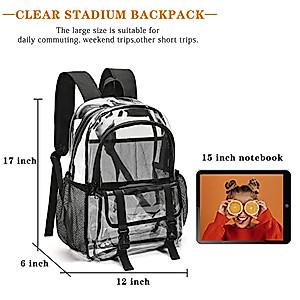 KUI WAN Clear Backpack, Large Clear Bag Stadium Approved Heavy Duty PVC Transparent See Through Backpacks for College,Stadium,Work,Security,Festival,Black