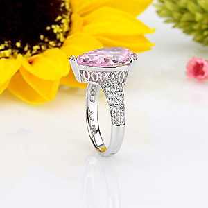 DoubleAccent Sterling Silver Ring Pear Cut 5.75 carat Super Light Pink CZ Stone Cocktail Ring 15.5MM (Size 5 to 10), 5