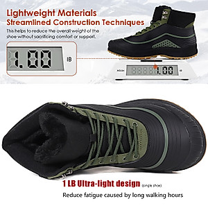 ulogu Snow Boots men Waterproof Insulated Green Duck Boots Fur Lined Warm Ankle Booties Lightweight Comfortable Winter Walking Shoes Zapatos Botas Invierno Para hombres Size 7