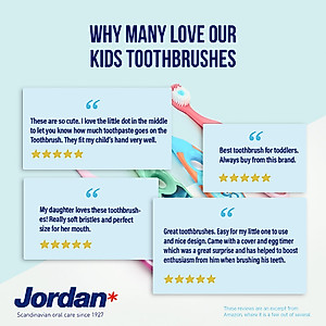 Jordan* Step 2 Kids Toothbrush, 3-5 Years, Soft Bristles, BPA Free (4 Pack) Blue & Green