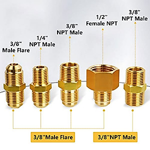 Upgraded 10 Feet High Pressure Braided Propane Hose Extension with 5 Conversion Coupling 3/8" Flare to 1/2" Female NPT,1/4" Male NPT,3/8" Male NPT,3/8" Male Flare for Heater,BBQ Grill,Flexible,Durable