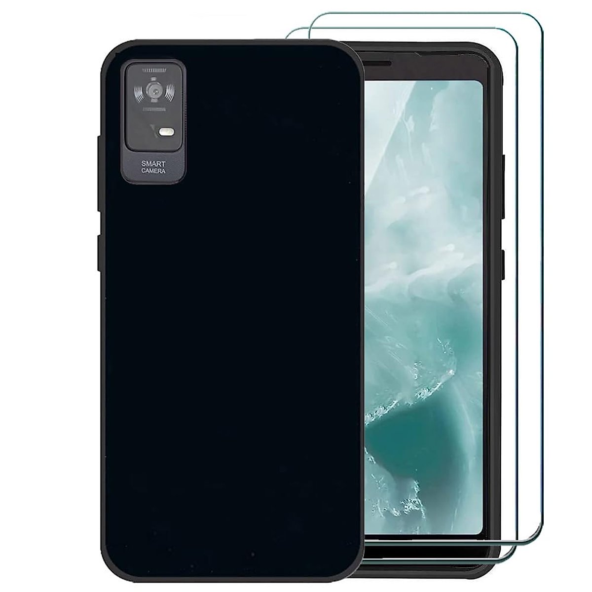 Ranyi for TCL ION V Case with Screen Protector, TCL ION X Case, Black Slim Flexible TPU Case with Screen Protector Shock Absorbing Protection Silicone Case Cover for TCL ION V/TCL ION X T607DL 2023