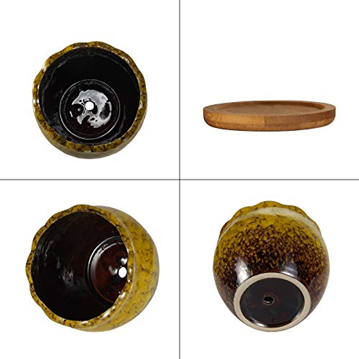 ZOUTOG Succulent Pots, 4 inch Colorful Ceramic Flower Pots, Succulent Planter with Drainage Hole and Bamboo Plant Saucers