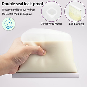 FOSOE 3 Pack Reusable Silicone Food Storage Bags - BPA Free - Food Grade Gallon Bags - Snack Sandwich Storage Containers - Leakproof Freezer Dishwasher Safe - Lunch Bags(White 17oz - 34oz - 51oz)