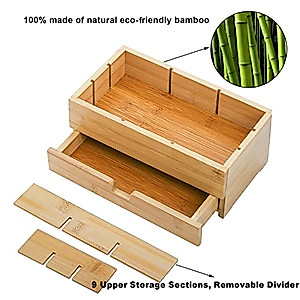 Suwimut Bamboo Makeup Organizer with Drawers, Multi-functional Cosmetic Display Case with 9 Sections for Bathroom, Countertop, Dresser, Wooden Vanity Organizer for Beauty Supplies