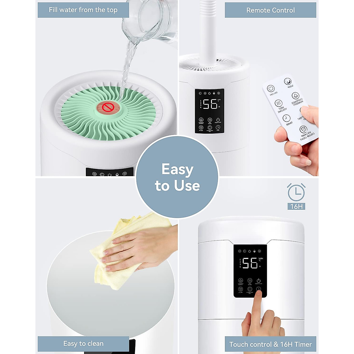 17L/4.5Gal Ultra Large Humidifiers for Bedroom 2000 sq ft, Quiet Humidifiers for Large Room, Tower Humidifier with 4 Mist Mode & Extension Tube for Home School Office Commercial Greenhouse Plants